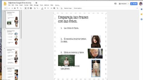 Spanish Adjectives Los adjetivos Google Drive Activities Distance Learning