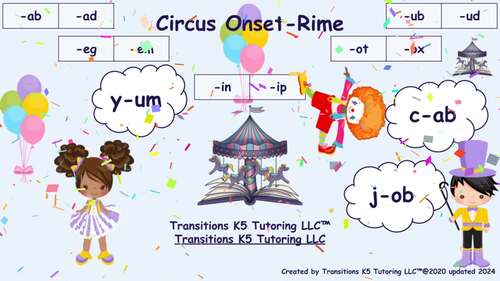 Circus Onset-Rime CVC by Transitions K5 Tutoring LLC | TPT