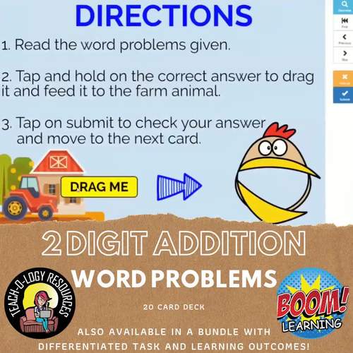 FEEDTHEANIMAL Digital Learning BOOM Cards-2 Digit Addition Word ...