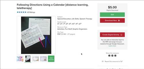 Following Directions Using a Calendar [print & digital] | TPT