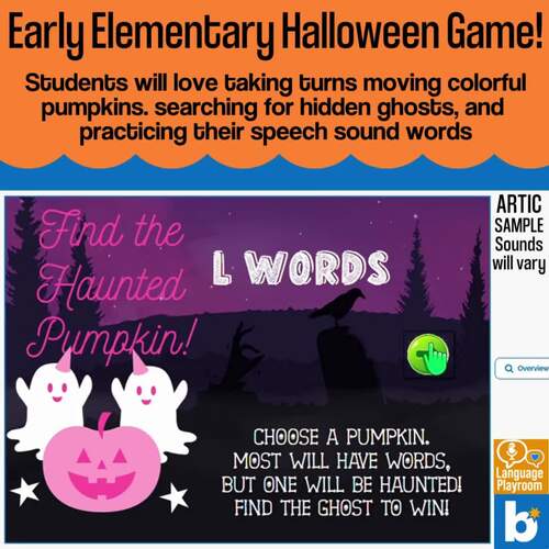 R Sound Articulation Words Haunted Pumpkin Halloween BOOM CARDS Speech Game