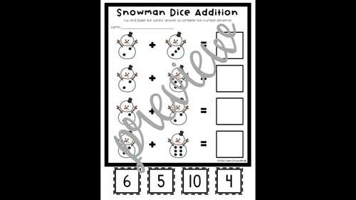 Winter Snowman Dice Addition to 12 Cut and Paste NO PREP Math Center ...