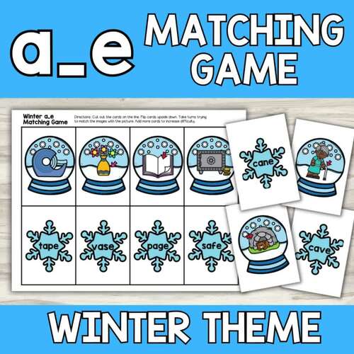 Winter CVCE Long A Magic E a_e Phonics Matching Game Center Station ...