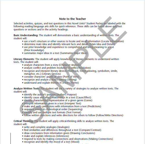 A Family Apart Novel Units® Student Packet Novel Study Grade 6, 7, 8