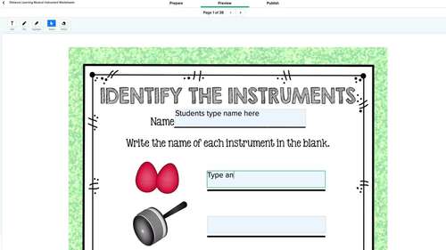 Distance Learning Musical Instrument Worksheets & Crossword Puzzles