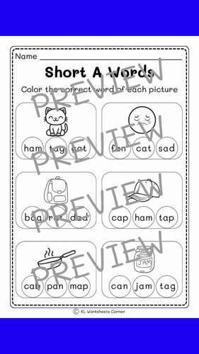CVC Words Worksheets for Kindergarten (Short A) - PHONICS SPELLING ...
