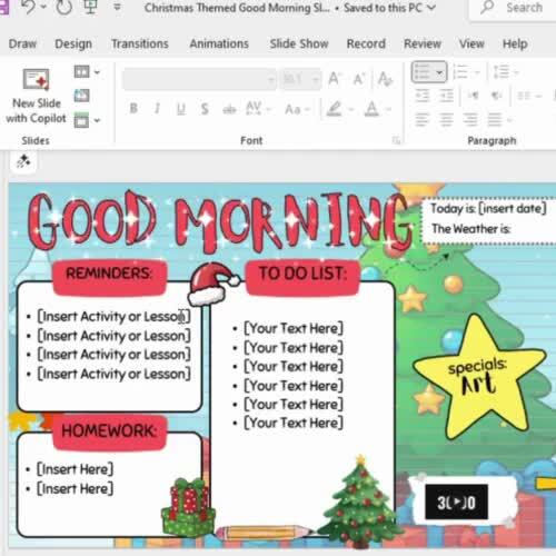 Christmas Themed Good Morning Slide Templates for K-5th Grade ...
