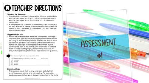 Spiral Reading Review Assessments | ELA Test Prep | Analyze Two Texts | 5th