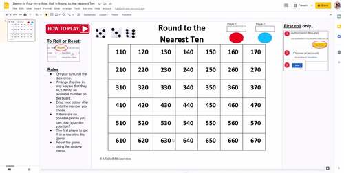Four in a Row, Roll 'n Round - 2 Player Dice Game for Google Slides