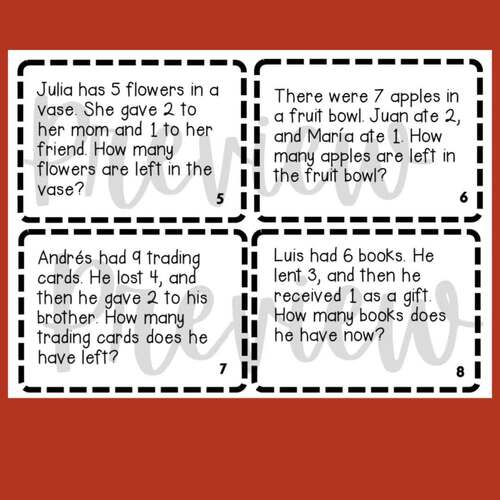 Subtraction One-Digit Word Problems Task Cards - Math for Centers