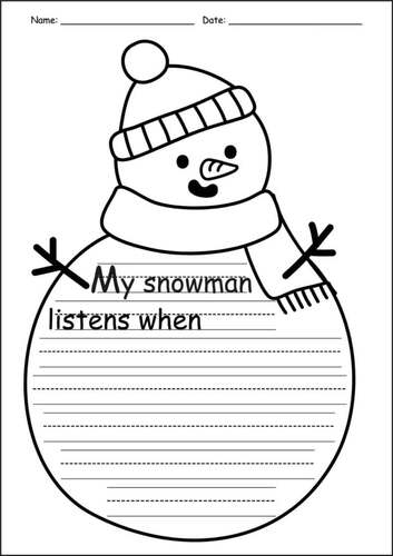 Snowman Sentence Starters | Kindness Winter Writing for Kids by Mysnel