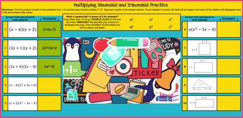Multiplying Binomials and Trinomials- DIGITAL STICKER MASH-UP by It's ...