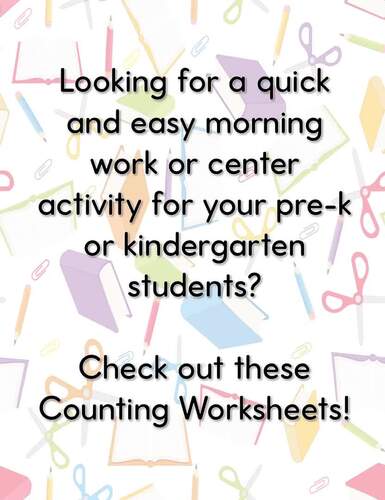 Kindergarten Math Worksheets - Counting Valentine Cupcakes | TPT
