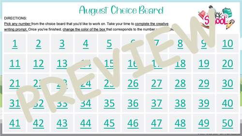 August Back to School Choice Board With 50 Writing Prompts | TPT