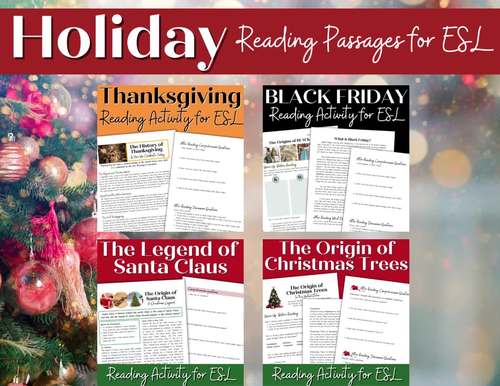 ESL Christmas Thanksgiving Holiday Reading Activities for Adults & ELL ...