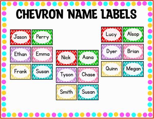 Printable Bright Chevron Student Name Tags, Colorful Chevron Name Plates