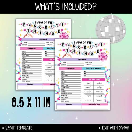 Teacher Appreciation Favorite Things Form, Get to Know Teacher, Team ...