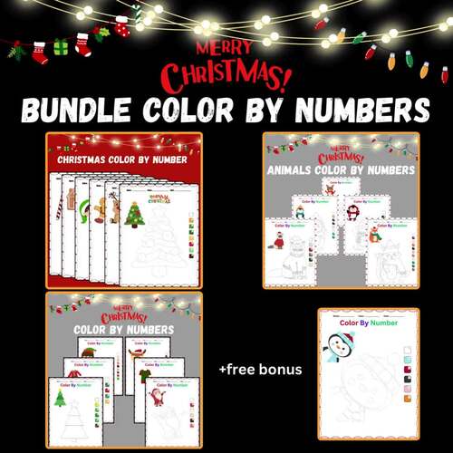 Christmas Color By Number Bundle - Fun Coloring Pages Bundle +Free Bonus