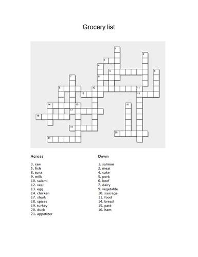 Crossword to Learn French: Groceries by Real Life Language | TPT