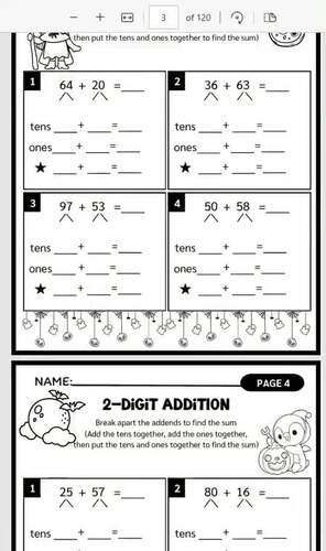 Halloween 2-Digit Addition Worksheets | Break Apart Strategy | Fun Math ...
