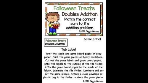 Giggly Games Falloween Treats Doubles Addition File Folder Game - Fall