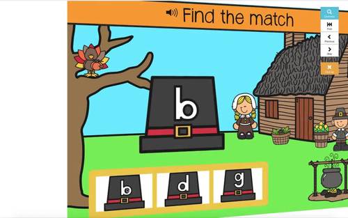 Thanksgiving! Pilgrim Hat Lowercase Letter Match Boom Cards™ Digital ...