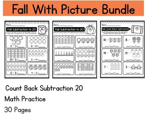 Fall With Pictures To 20 Bundle |Autumn Add,Subtract,Compar,Count Worksheet