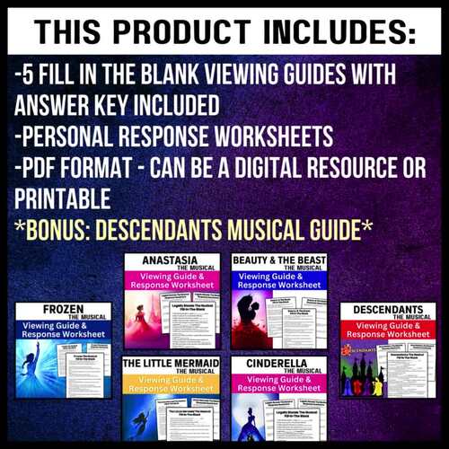 Princess Broadway Bundle → 6 Musicals: Viewing Guides & Response Worksheets