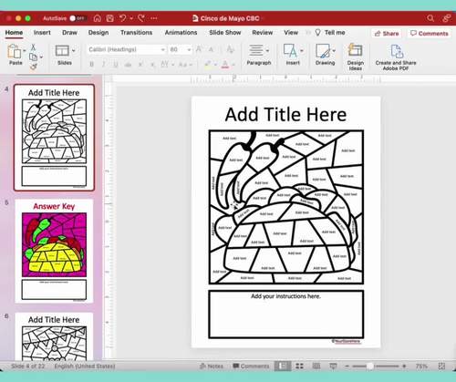 Cinco de Mayo Color by Code Templates in PowerPoint with Preloaded Text ...
