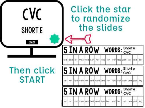 CVC Words Games | Short Vowel Word Reading 5 in a Row Literacy Games