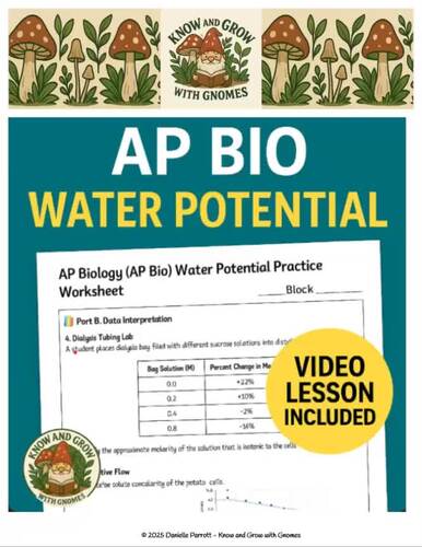 AP Biology (AP Bio) Water Potential Practice Worksheet — Video Lesson + Key