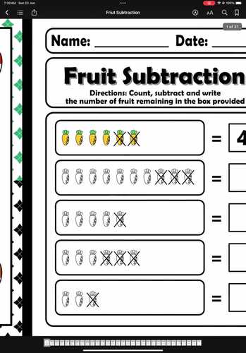 Fruit Subtraction: Math Worksheets : numbers within 10 | TPT