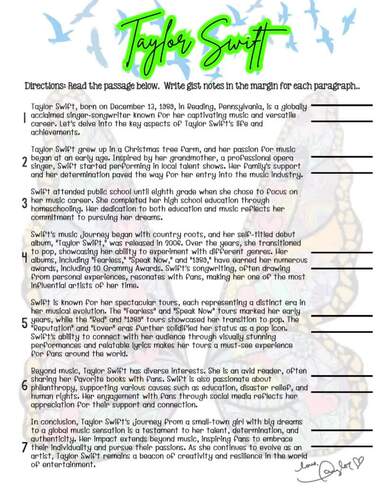Taylor Swift Travis Kelce Paired Passage Compare Contrast Traits ELA ...