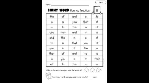 Sight Word Fluency Practice Pages (Fry Words 1-500) by et cetera ...