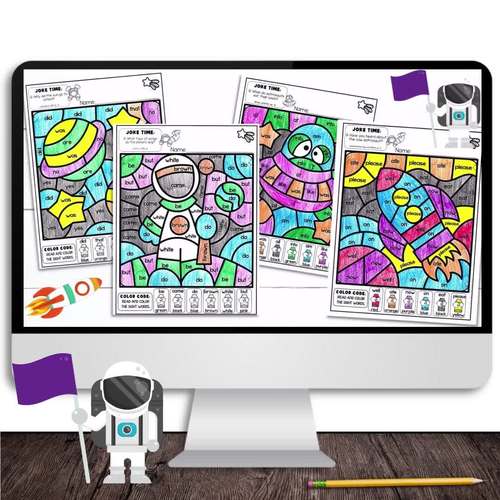 Space Color by Code Sight Words Pre-Primer and Primer Editable Activities