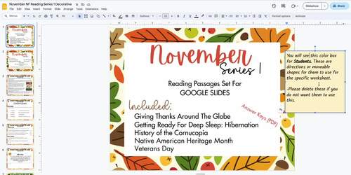 November Reading Passages Series 1 Set of 5, w/ Comprehension, DIGITAL ...