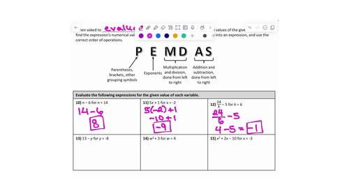Writing & Evaluating Algebraic Expressions Guided Notes, Worksheet, and ...