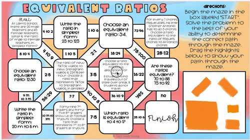 6th Grade Equivalent Ratio Maze Digital and Printable | TPT