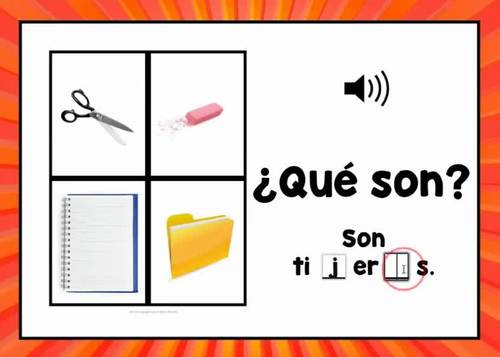 Spanish School Supplies Boom Cards, Spanish Boom Cards, Recognition