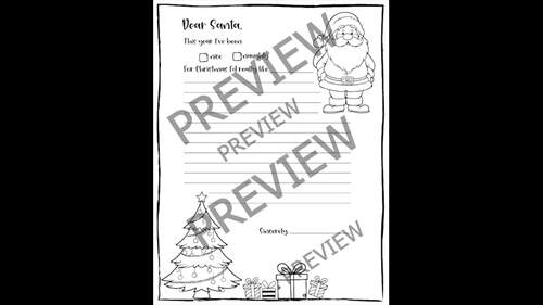 Dear Santa Christmas Writing Activity | Holiday Letter to Santa Worksheet