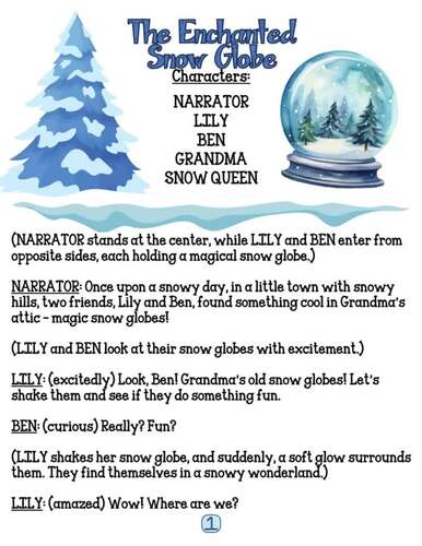 Winter Reader's Theater Enchanted Snow Globe Fluency Grade 2 ELA Christmas