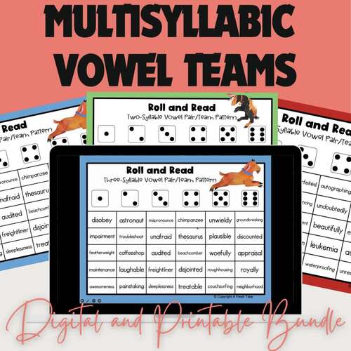 Roll & Read Multisyllabic 3 Syllable Vowel Team Words Sentences Digital ...