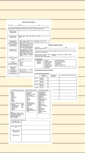 Daily & Weekly ABA Progress Note Form Templates by RBT Study Information