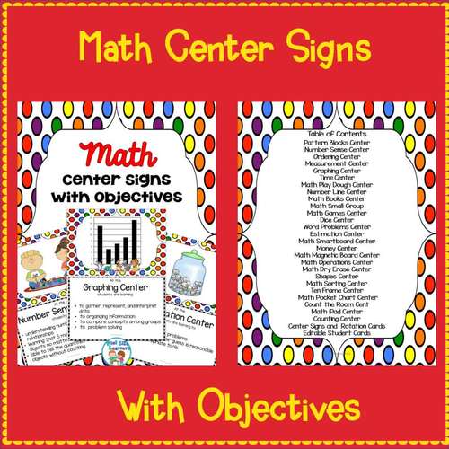 Math Center Signs With Objectives | Editable Center Posters | Back to ...