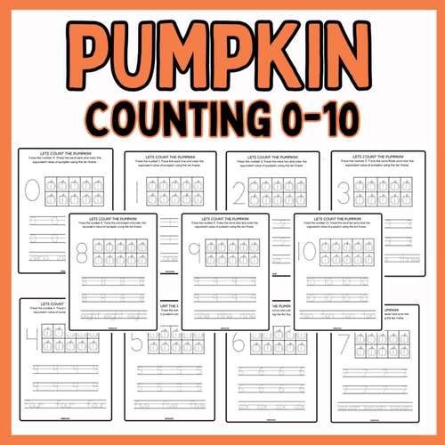Pumpkin Count Trace and Color 0-10 Preschool Pre-K Kindergarten Math Center