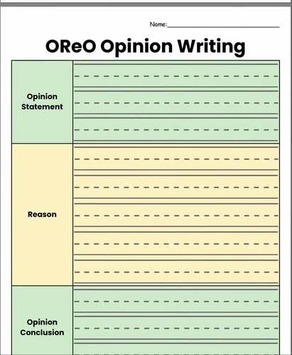 Grades K&1 OReO Opinion Writing Graphic Organizer with Handwriting ...