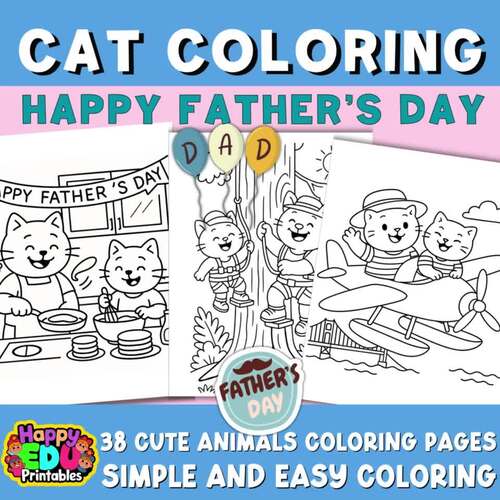 Father’s Day Cat & Kid Coloring Pages | 38 Cute Family Moments | Easy PDF