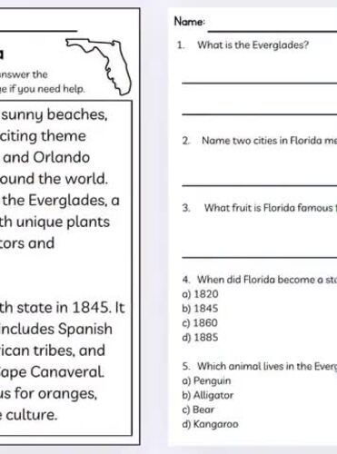 Florida Reading Comprehension Passages and Questions by SproutandSparkle