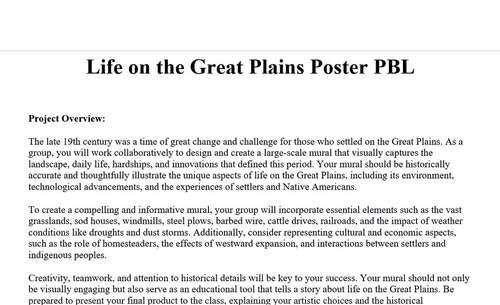 No Prep Life on the Great Plains Poster Project by PBL History & Civics