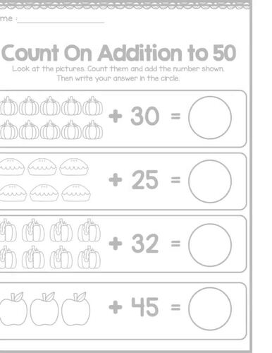 Counting On Addition Strategy Worksheets to 50 by Kidzvilly | TPT